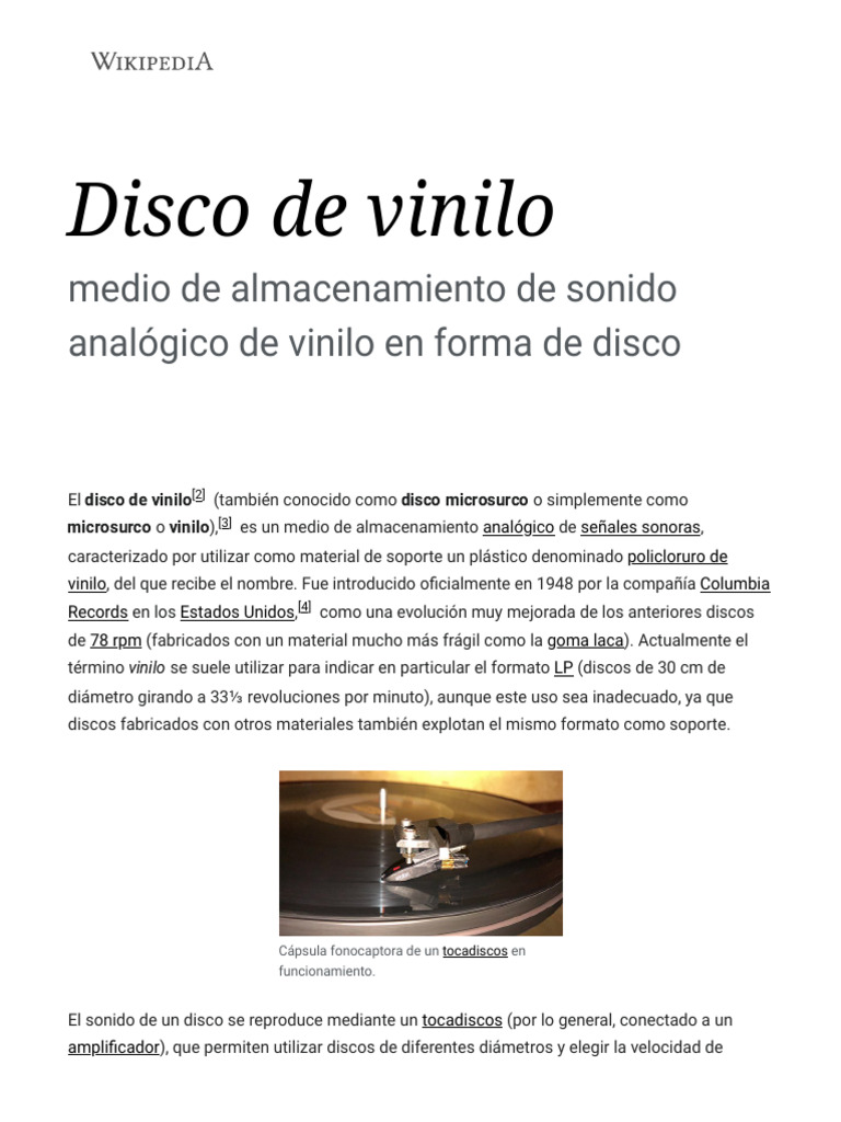 Disco de Vinilo - Wikipedia, La Enciclopedia Libre | PDF | Sonido ...