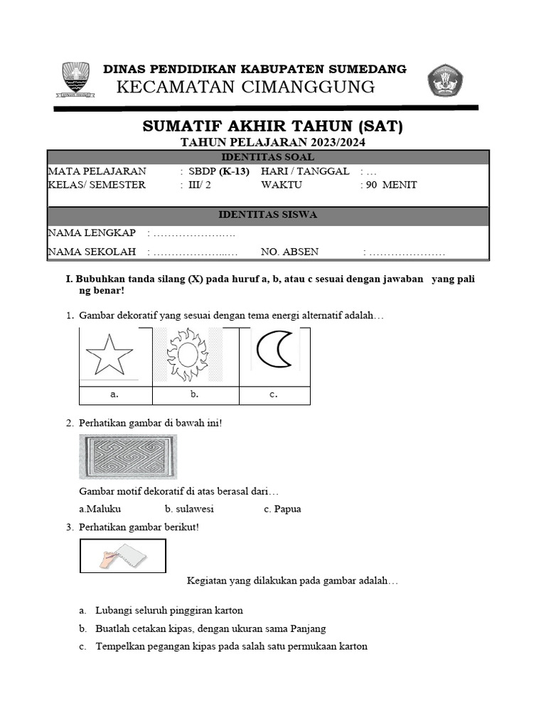 Soal Aat SBDP Kelas 3 (Fix) | PDF