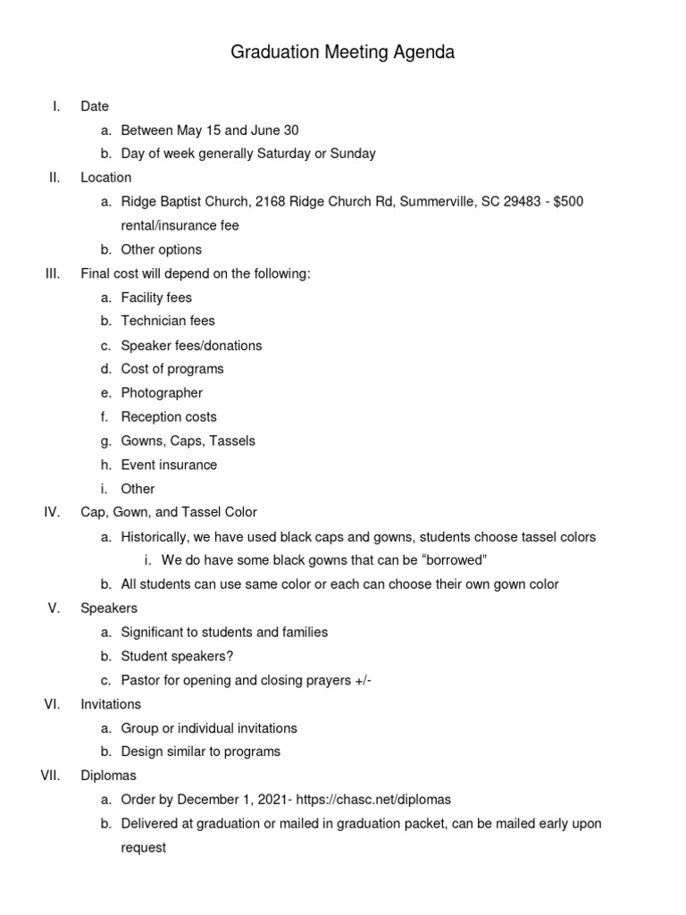 Graduation Meeting Agenda | PDF