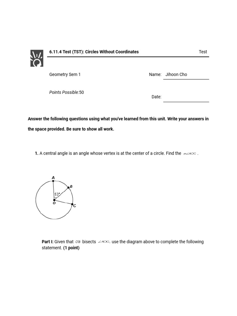 Geometry Test: Circles Without Coordinates | PDF | Area | Circle