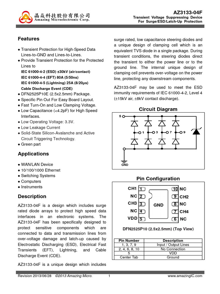 AZ3133-04F Datasheet | PDF | Electrostatic Discharge | Computer Engineering
