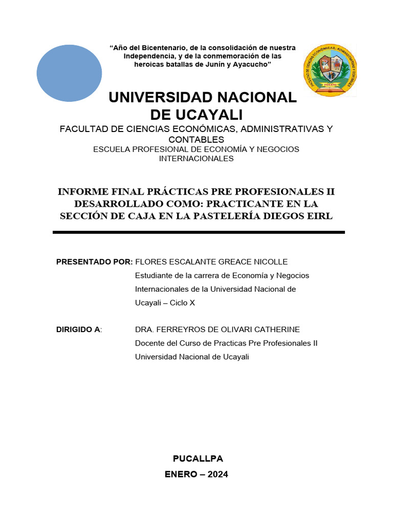 Informe Final de Practicas Pre Profesionales - Greace Flores Escalante | PDF | Business ...