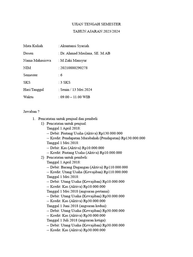 Uts-M. Zaki Mansyur - Akutansi Syariah | PDF