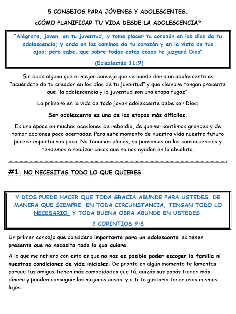 Consejos de Vida para Adolescentes | PDF