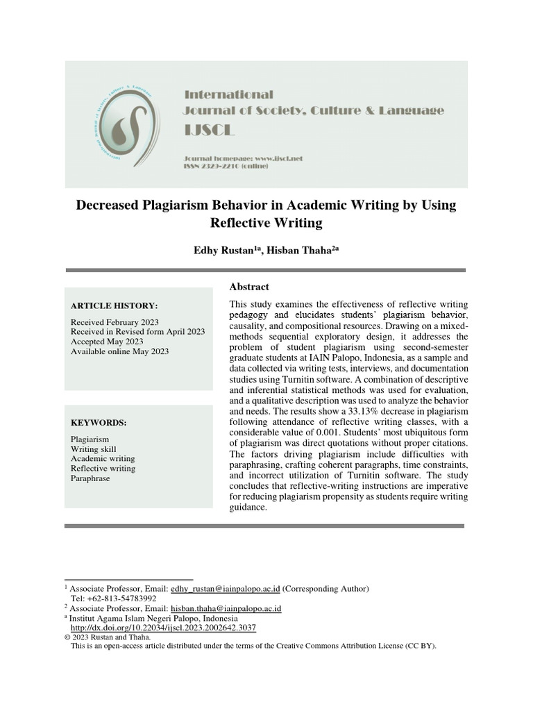 Reducing Academic Plagiarism with Reflective Writing | PDF | Plagiarism ...