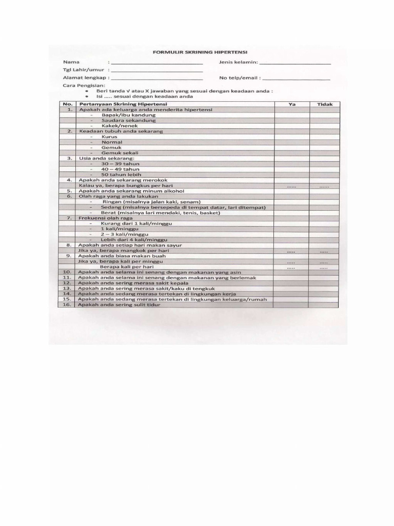 Formulir Skrining Hipertensi | PDF