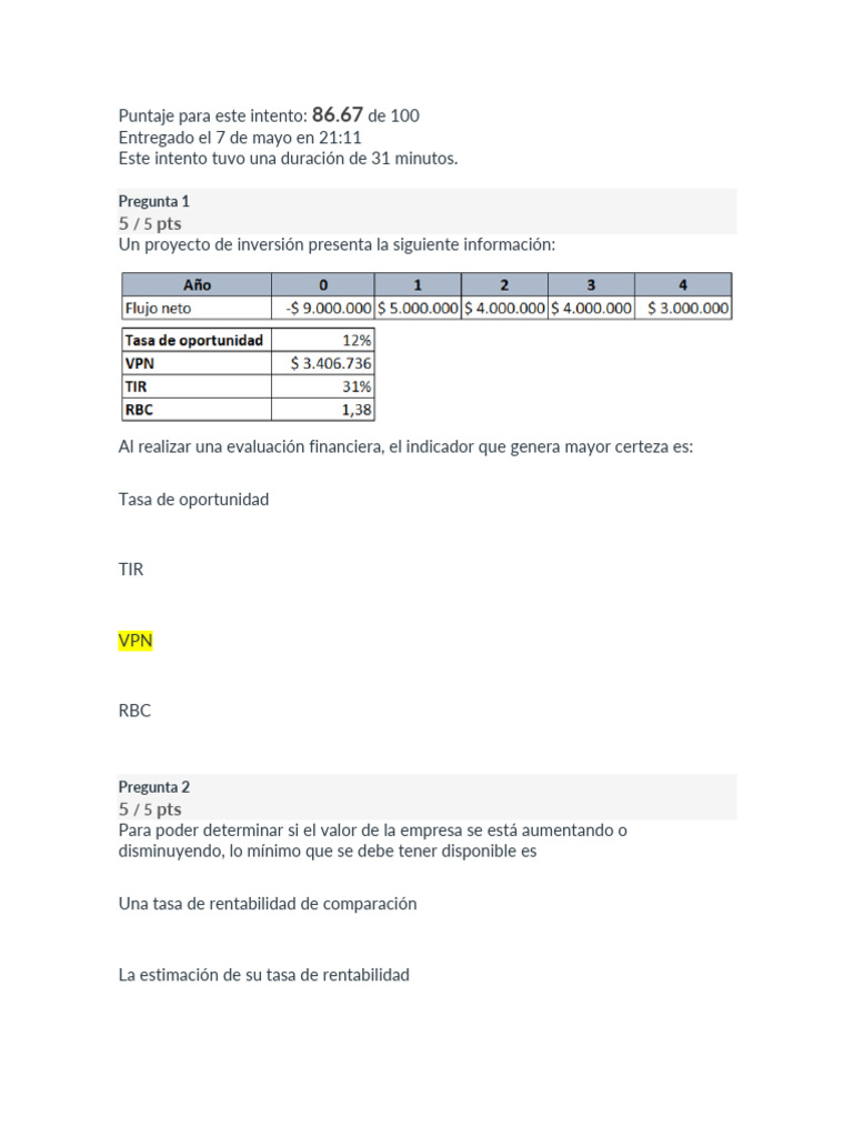 Evaluacion Final - Escenario 8 | PDF | Rentabilidad sobre recursos propios | Flujo de efectivo