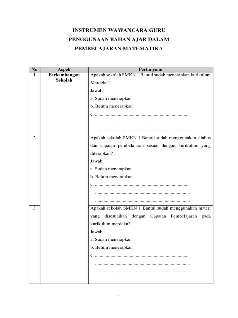 Instrumen Wawancara Guru | PDF