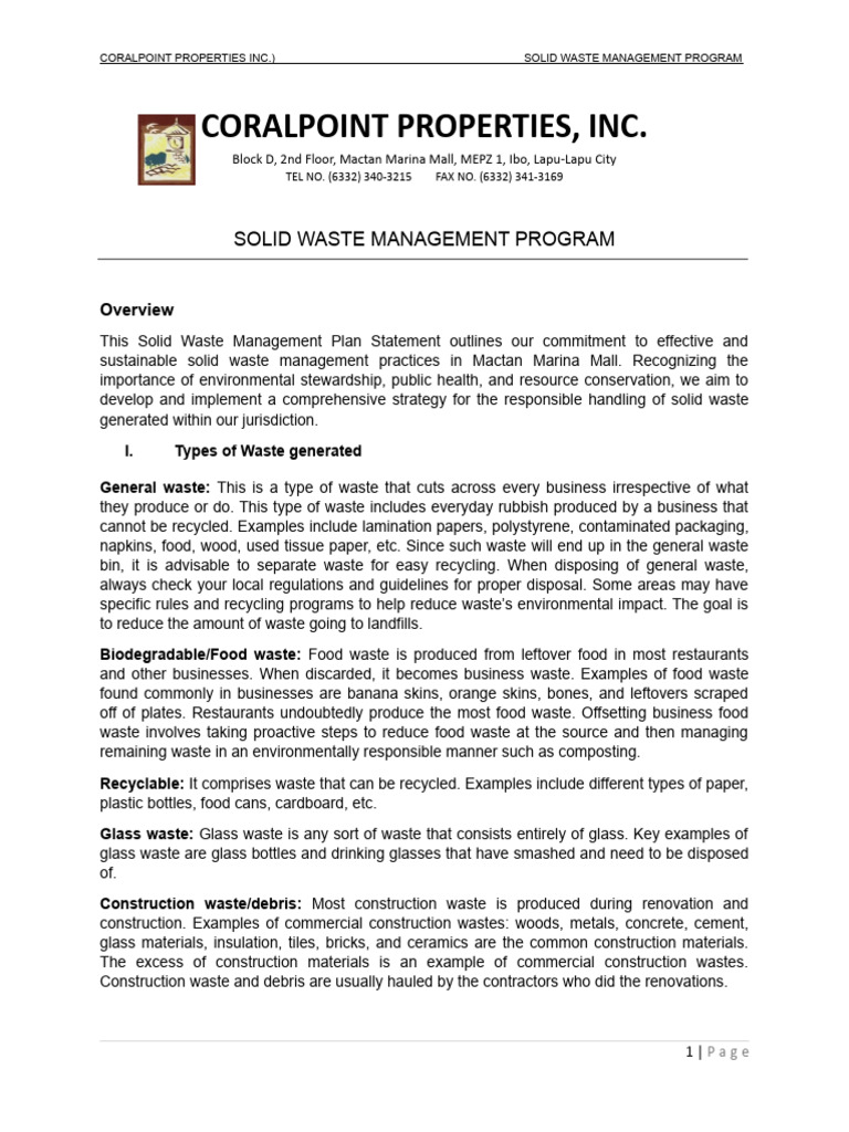 Solid Waste Management Plan | PDF | Waste | Waste Management