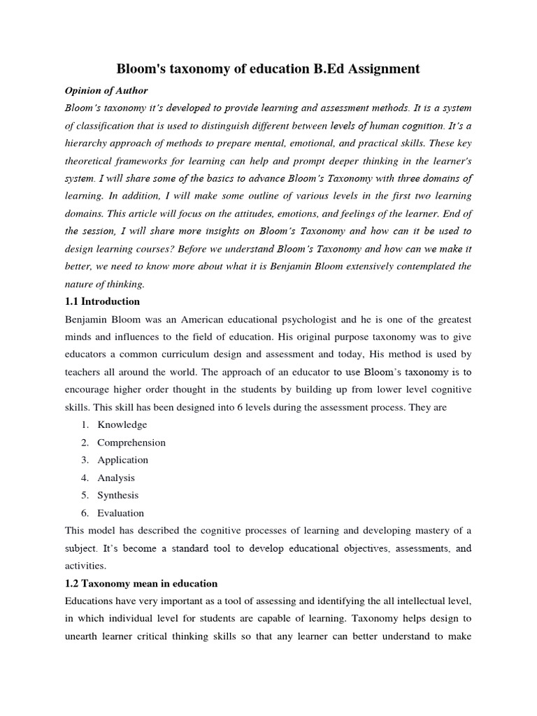 Blooms Taxonomy of Education b.ed Assignment | PDF | Learning | Educational Assessment