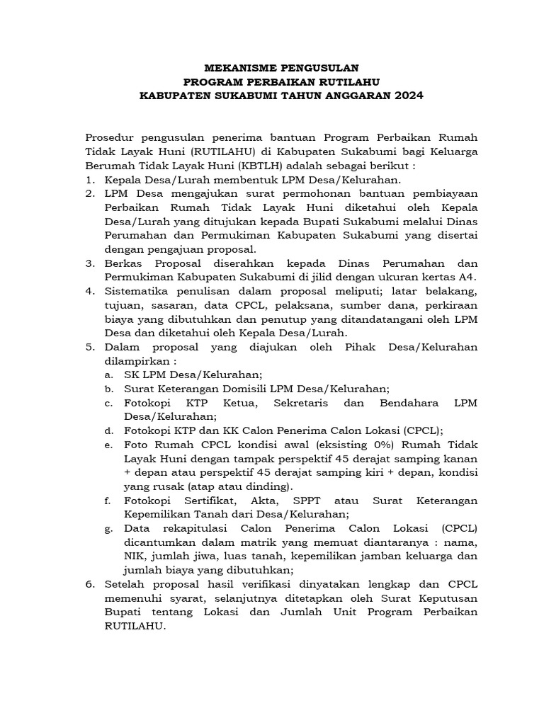 A. Mekanisme Pengusulan RTLH Ta 2024 | PDF | Hukum | Griya & Taman