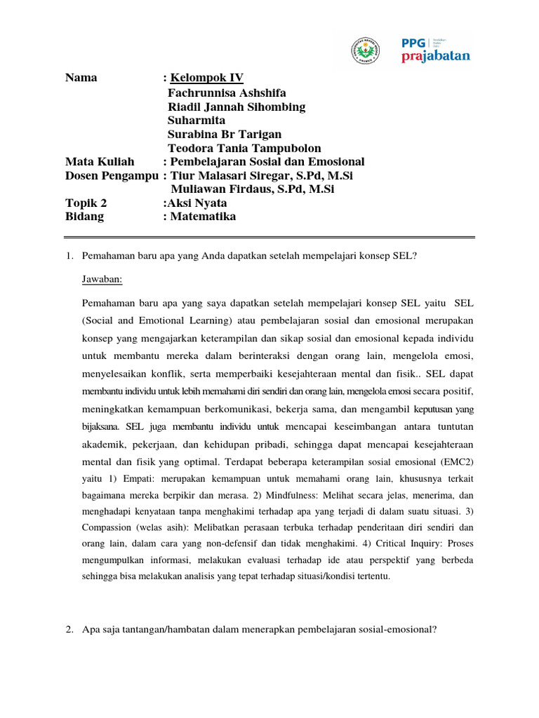 Topik 2 Aksi Nyata - Surabina BR Tarigan - Kelompok IV | PDF