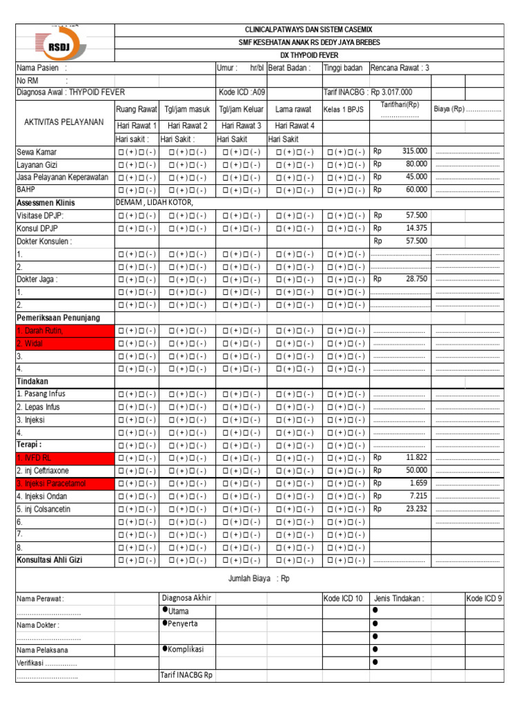 Rincian Biaya Rawat Typhoid Fever | PDF