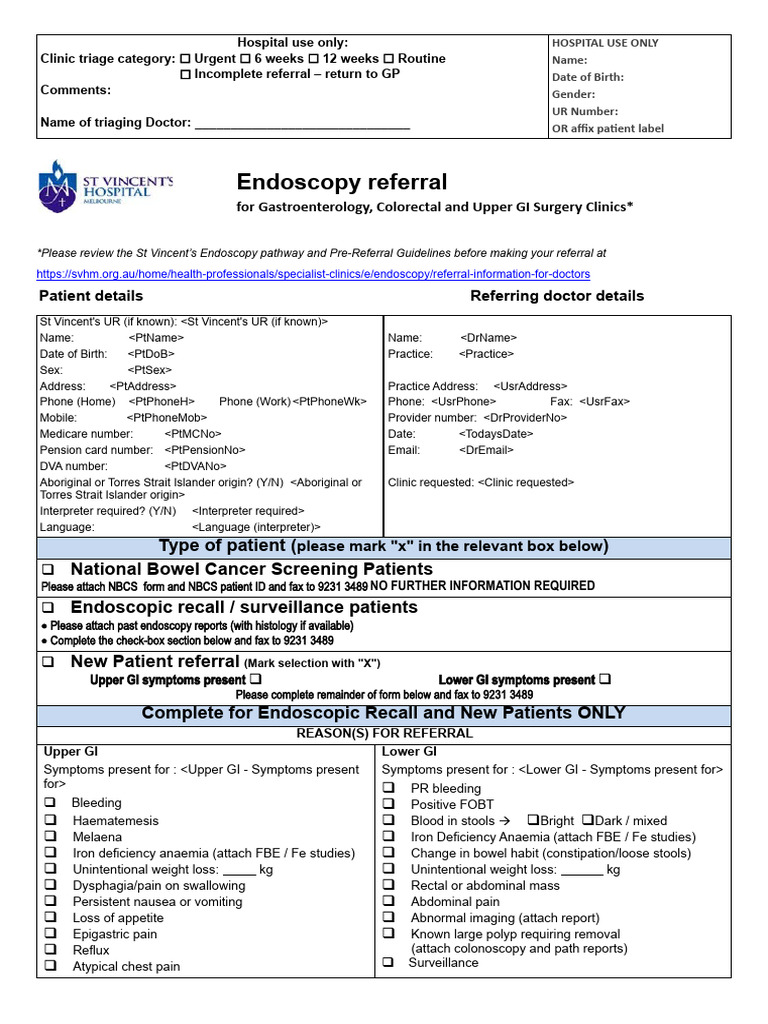 STV Endoscopy GP Referral Form BP v2 | PDF | Endoscopy | Colorectal Cancer