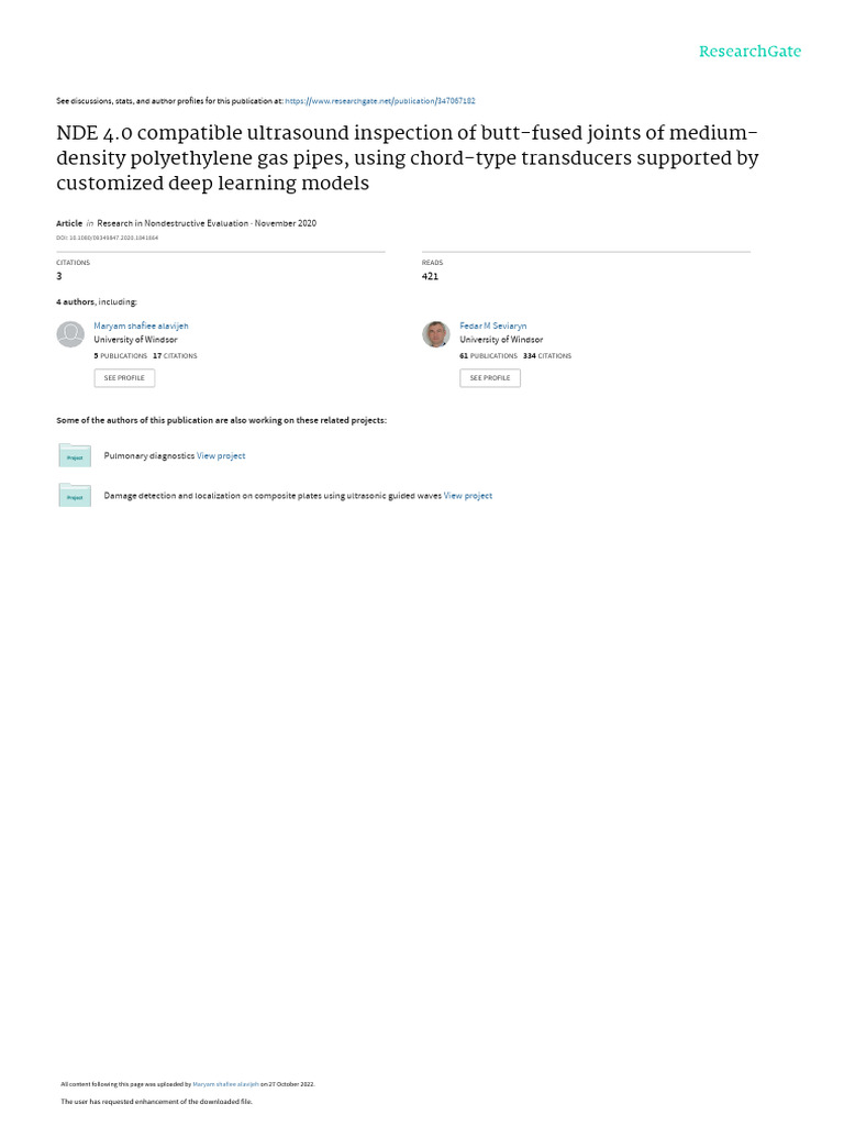 ARTICLE - NDE 4.0 compatible ultrasound inspection of butt-fused joints of medium-density ...
