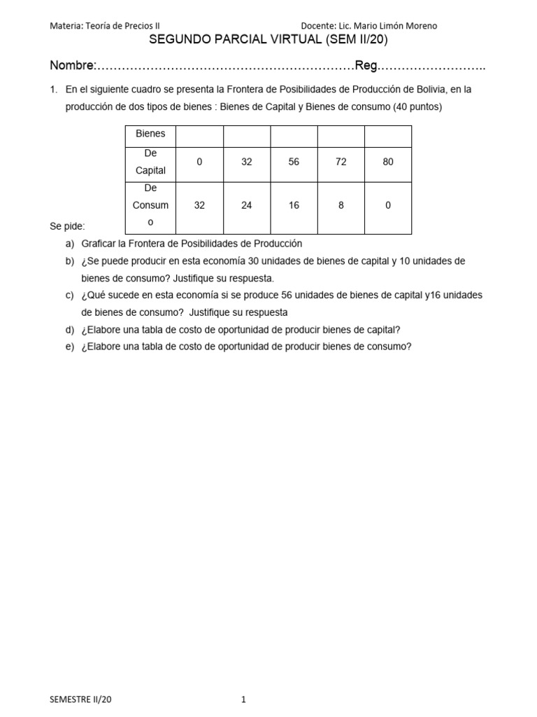 2do. PARCIAL PRECIOS II VIRTUAL (SEM II-20) | PDF | Costo de oportunidad | Comercio
