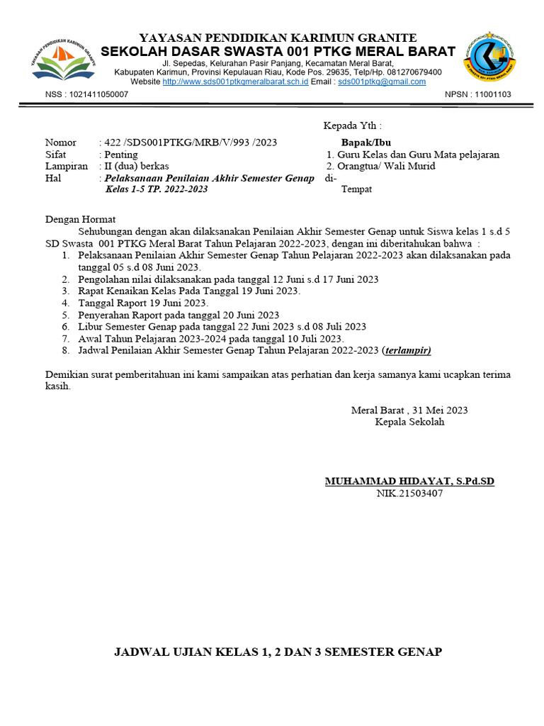 Ujian Semester Genap Tp. 2022-2023 | PDF
