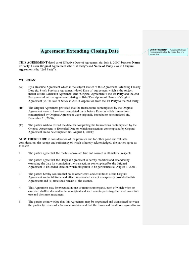 Closing Date Extension Agreement | PDF | Private Law | Legal Documents