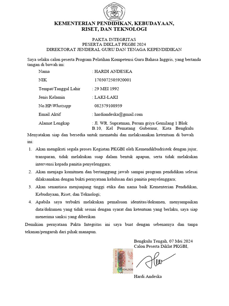 Ilide - Info Pakta Integritas Pkgbi PR | PDF | Kesehatan Holistik