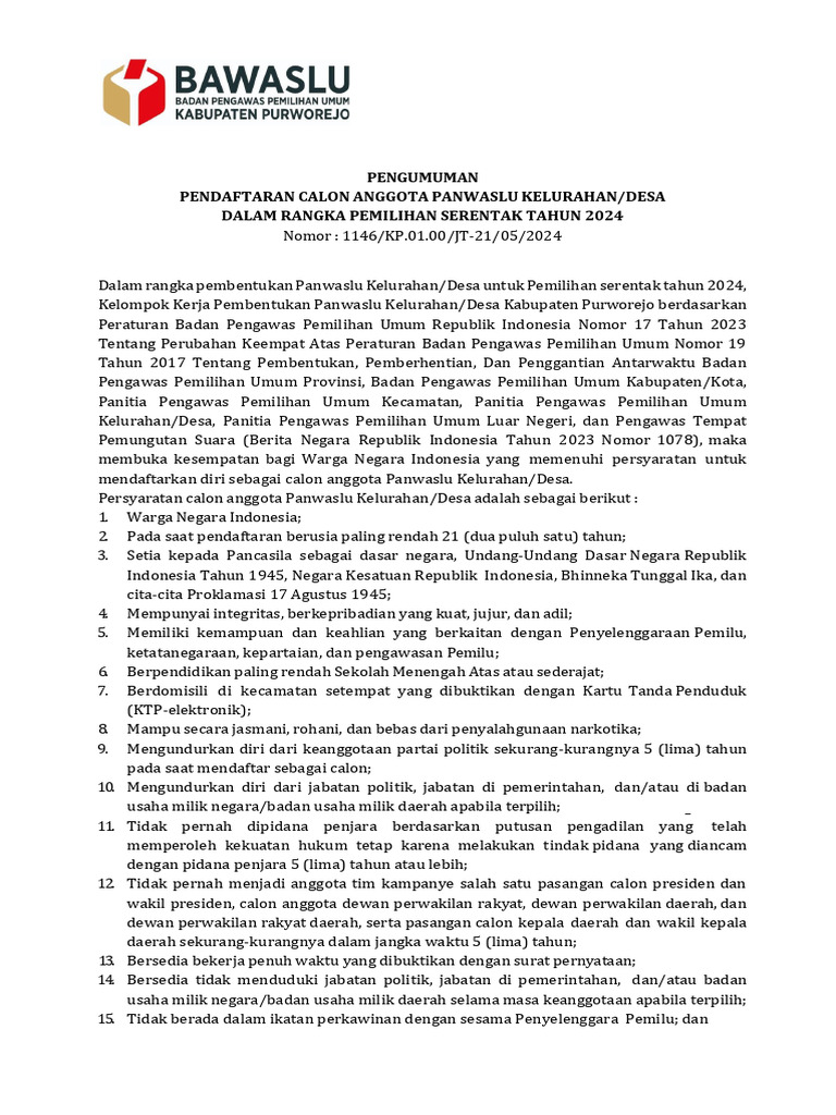 Pengumuman Pembentukan PKD 2024 | PDF