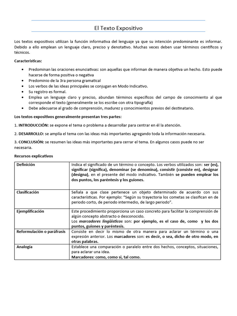 El Texto Expositivo. Marco Teórico | PDF | Verbo | Analogía