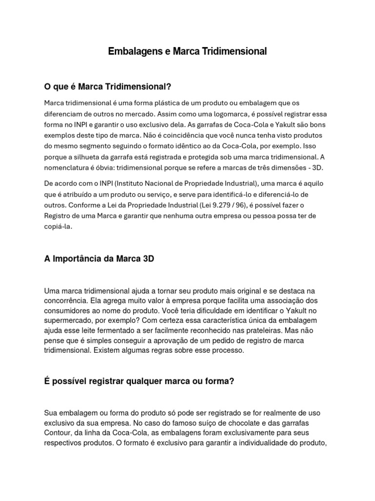 Registro de Marca Tridimensional | PDF | Marca | Embalagem e rotulagem