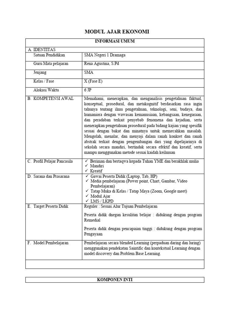 Modul Ajar Ekonomi Kelas X (SSK) | PDF | Karier & Perkembangan