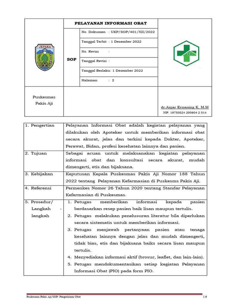 Sop Pelayanan Informasi Obat | PDF