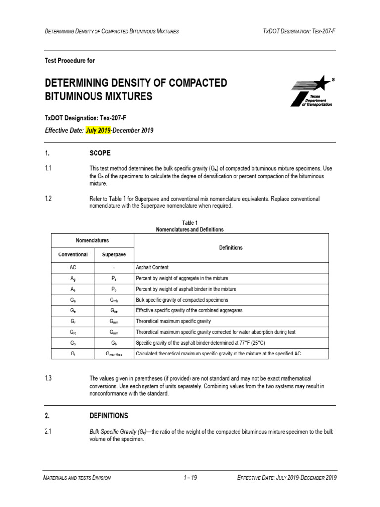 Determining Density of Compacted Bituminous Mixtures: 1. Scope | PDF ...