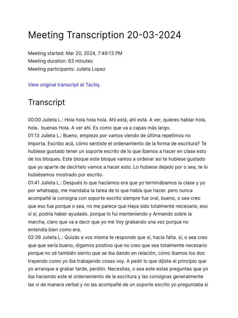 Meeting Transcription 20-03-2024 | PDF | Escritura | Notación