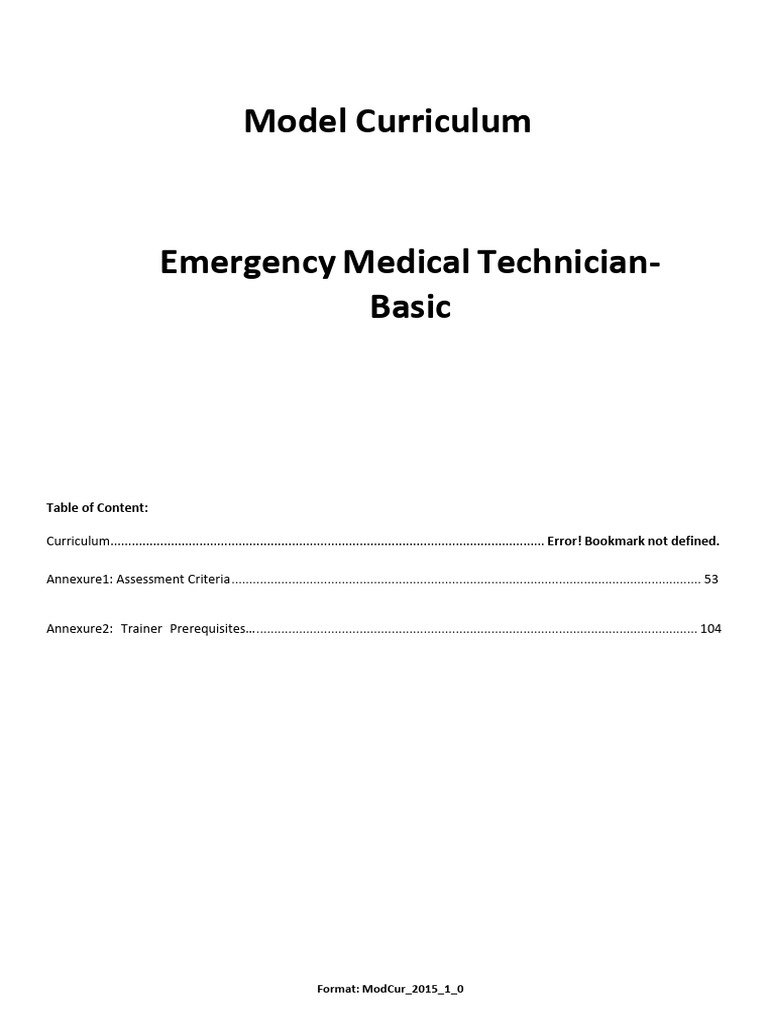EMT-Basic Model Curriculum Overview | PDF | Emergency Medical ...