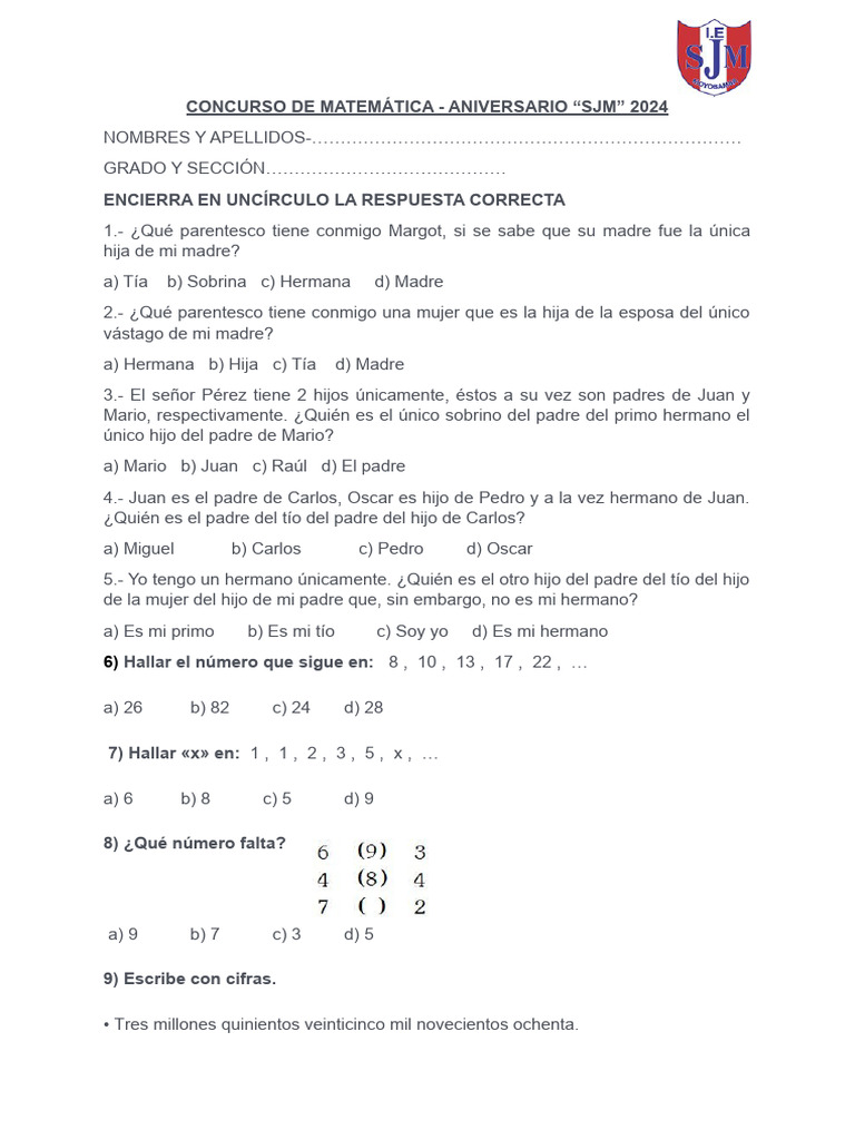 CONCURS DE MATEMÁTICA | PDF