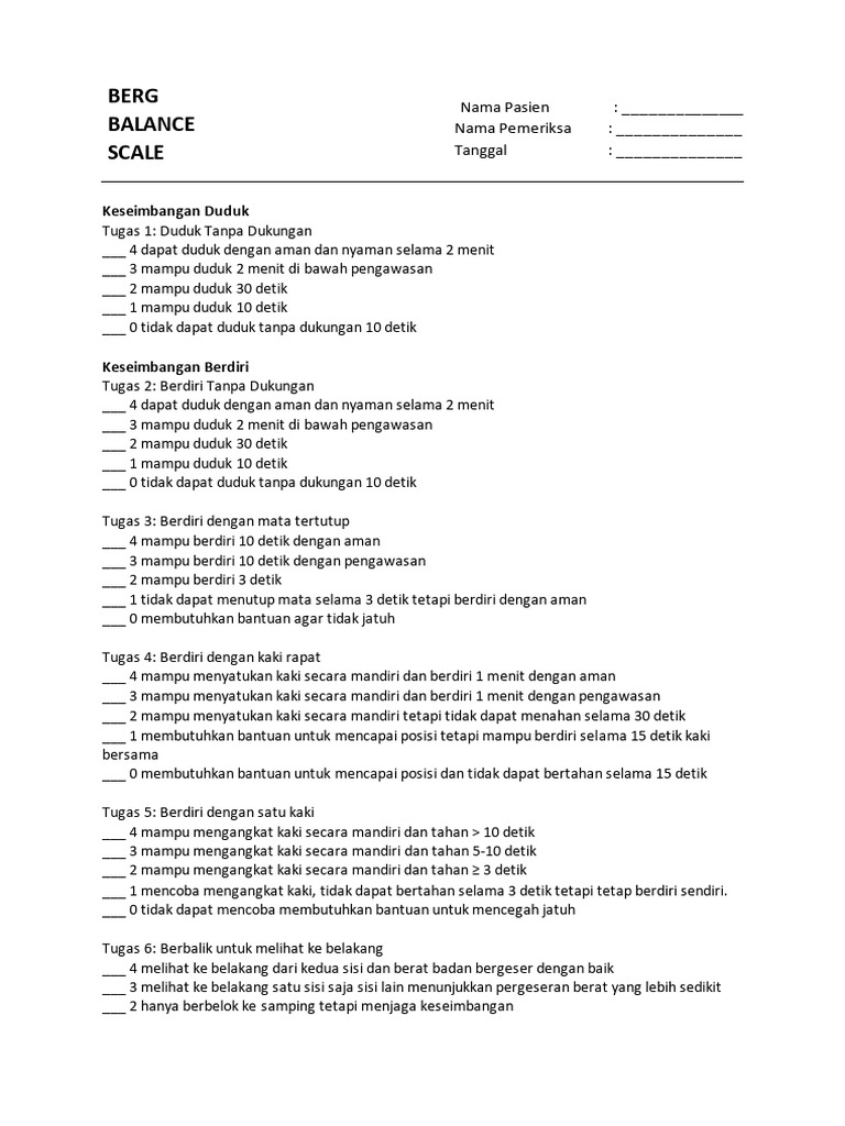 Penilaian Keseimbangan Berg Scale | PDF
