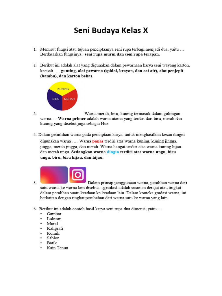 Kisi Kisi Seni Budaya Kelas X | PDF | Ilmu Sosial | Griya & Taman