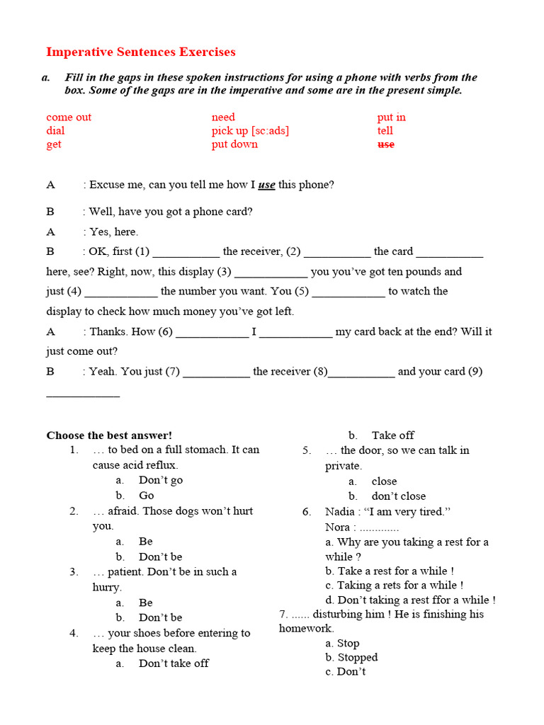 Imperative Sentences Exercises | PDF | Language Arts & Discipline