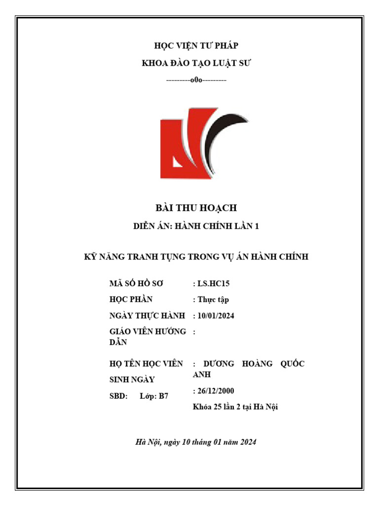 Bài Thu Ho CH H Sơ LS - HC 15 | PDF