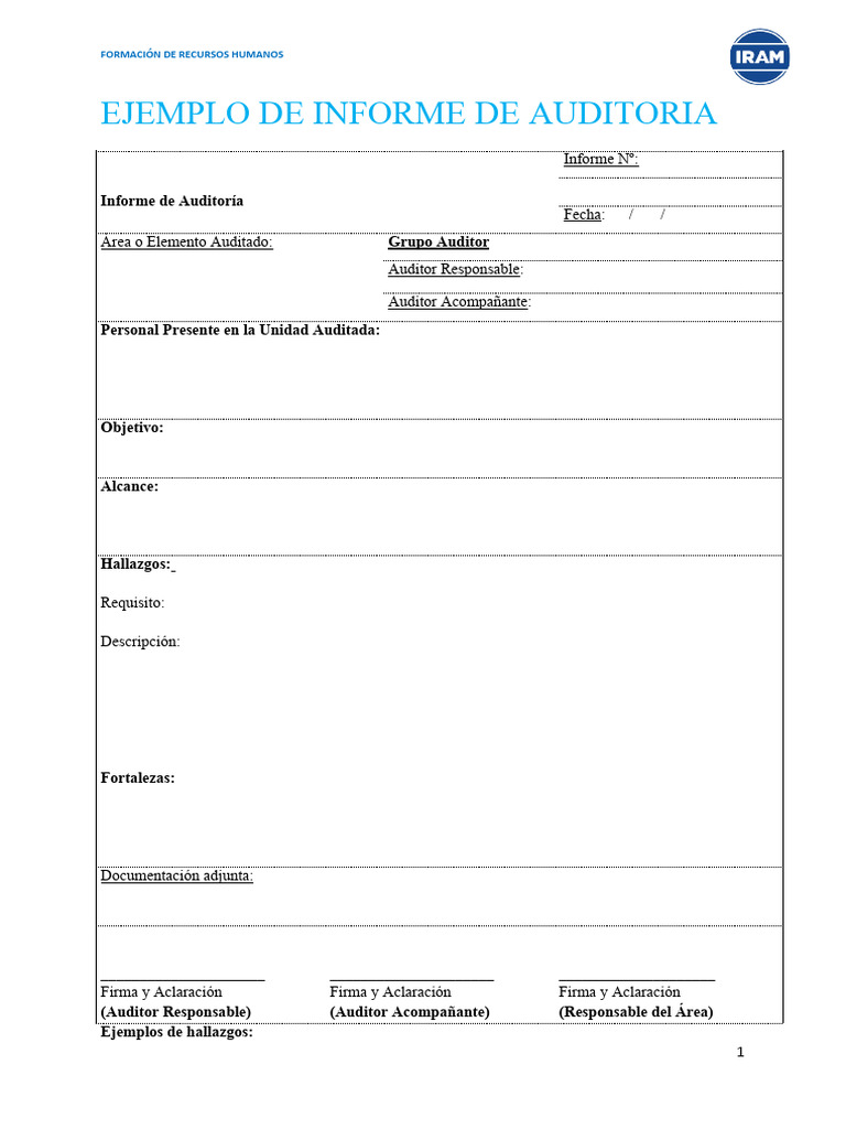 Anexo 2 Ejemplo de Informe de Auditoria | Descargar gratis PDF ...