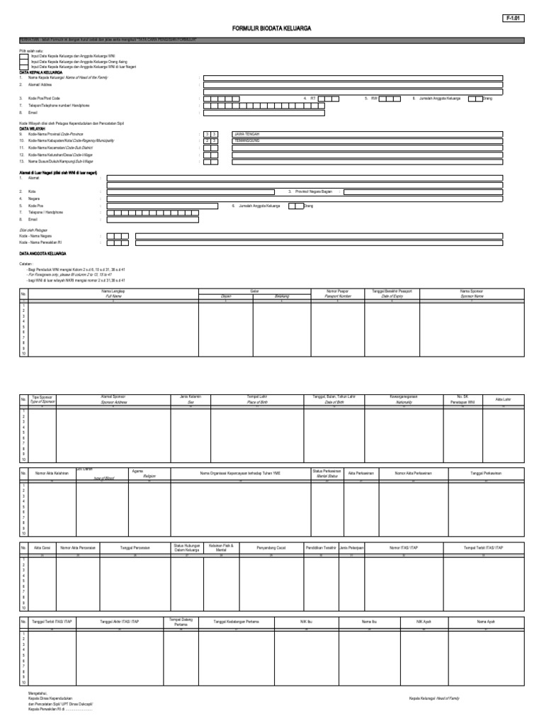 Formulir Biodata Keluarga dan Kependudukan | PDF