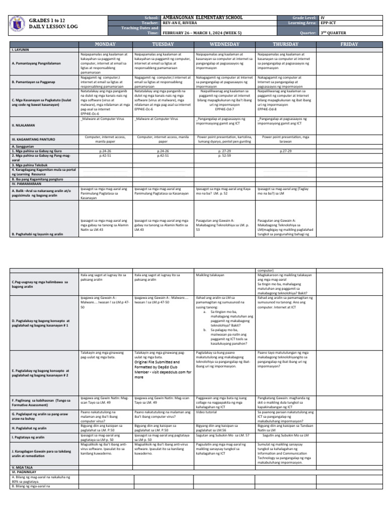 DLL - Epp 4 - Q3 - W5 | PDF