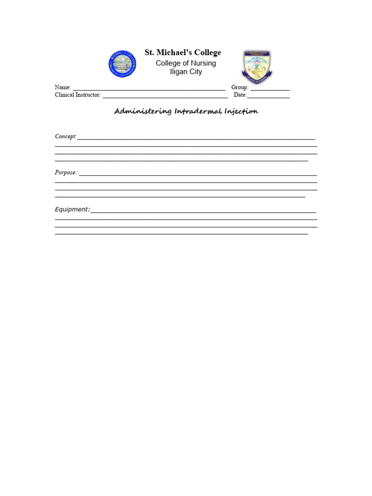 CHECKLIST Intradermal Injection | PDF | Injection (Medicine) | Health ...