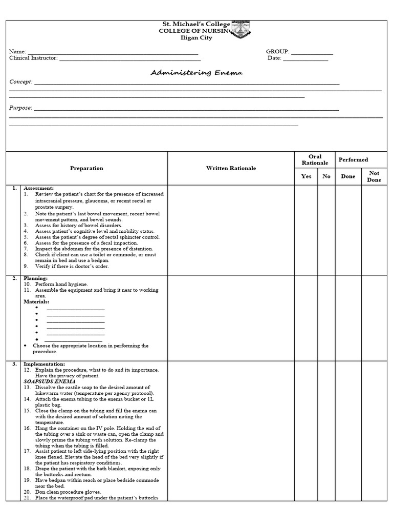 CHECKLIST FOR ENEMA | PDF | Rectum | Gastroenterology