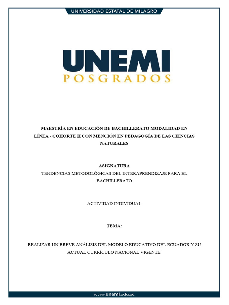 Modelo Educativo Del Ecuador | PDF | Plan de estudios | Educación primaria