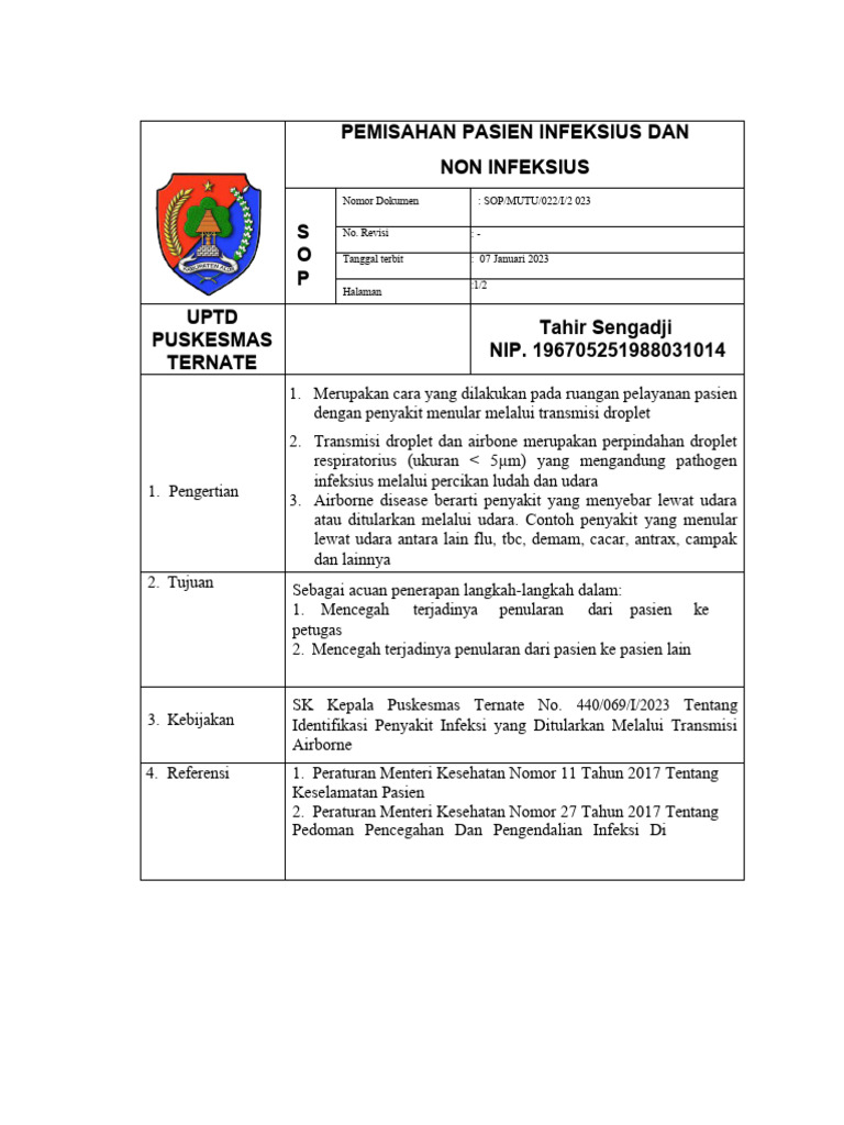 SOP Pemisahan Pasien PPI FIX | PDF