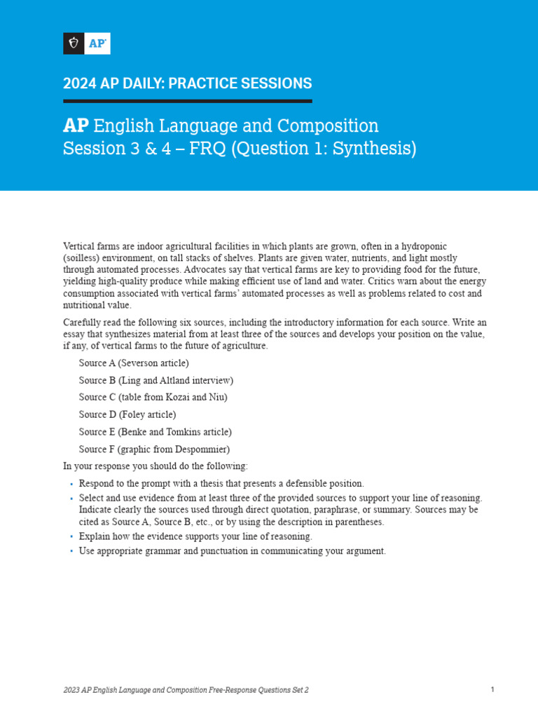 AP English Language and Composition Session3 4 Worksheet | PDF | Agriculture | Hydroponics