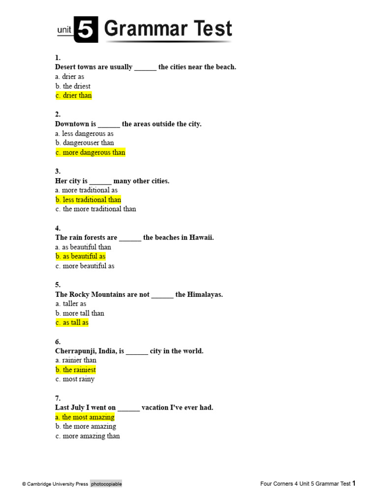 Grammar Quiz Unit 5-Resuelto | Download Free PDF | Earth Sciences