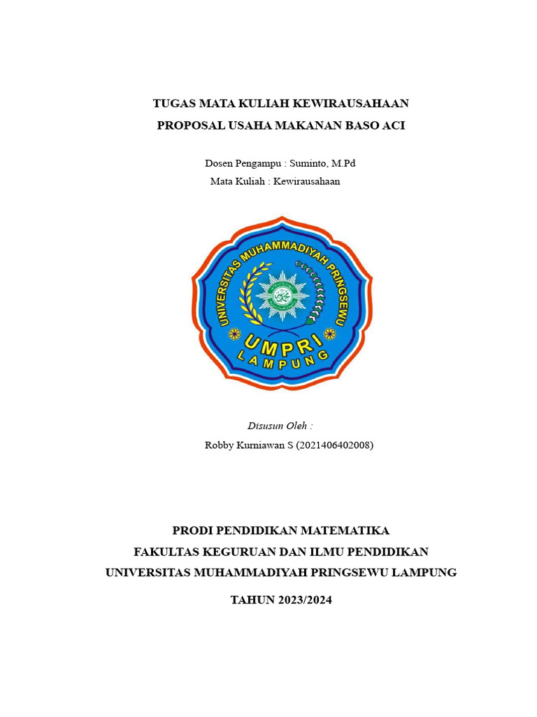 Tugas Proposal Kewirausahaan-Robby Kurniawan S | PDF