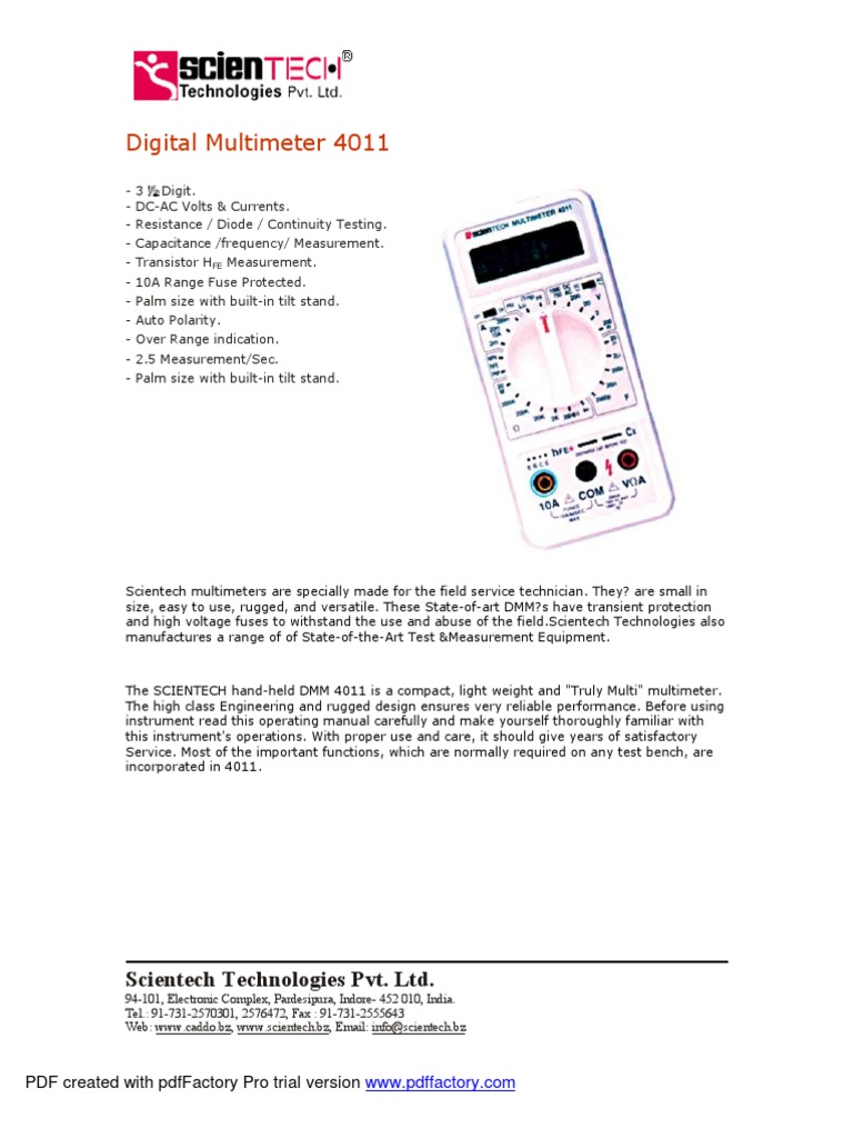 Scientech Digital Multimeter 4011 Overview | PDF | Alternating Current ...
