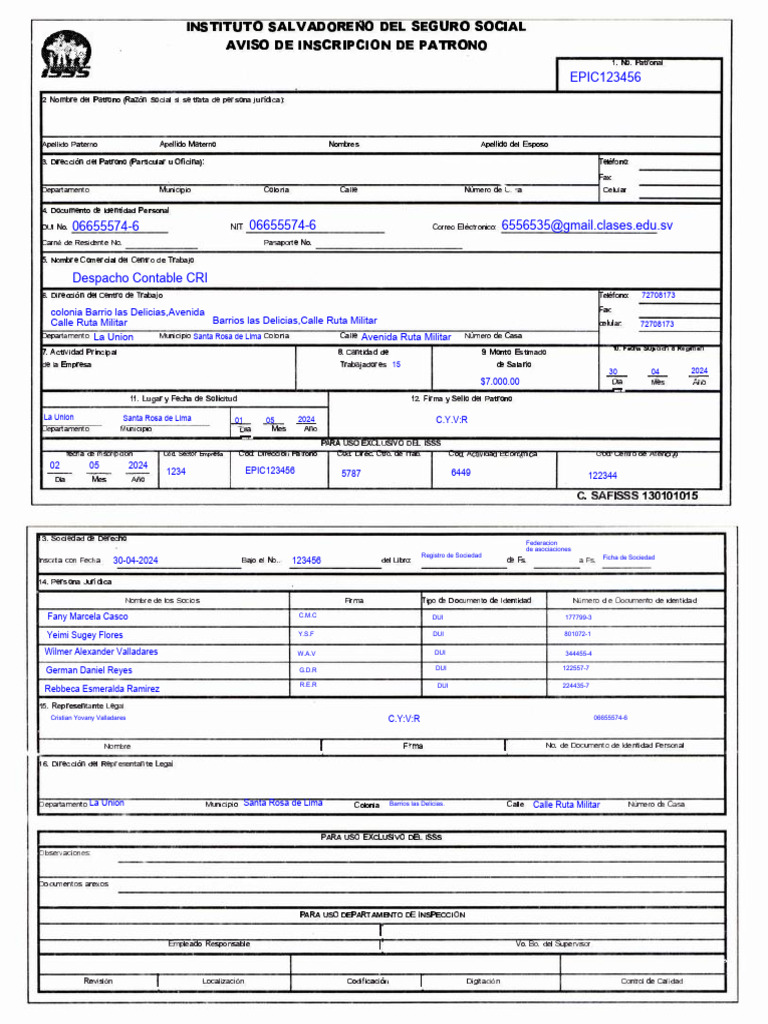 Formulario de Inscripcion Patronal Al Isss en El Salvador | Descargar ...