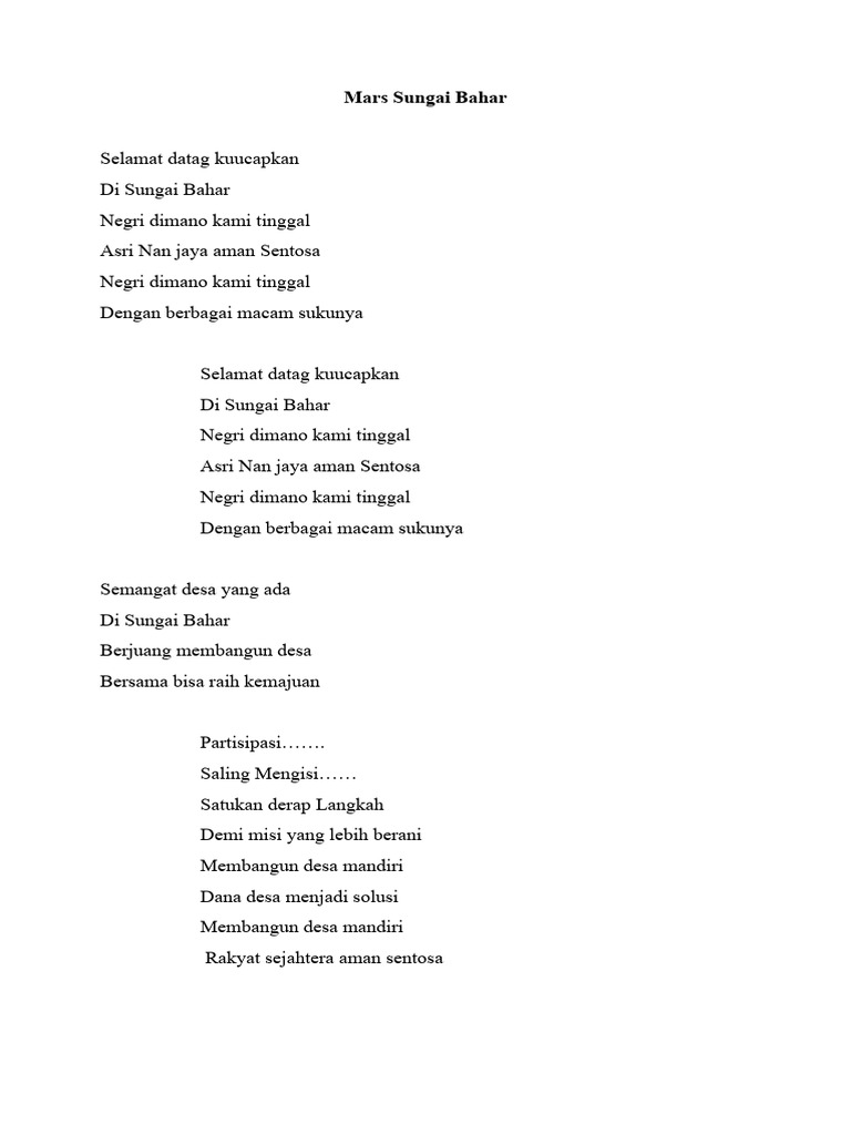 Lirik Mars Sungai Bahar | PDF