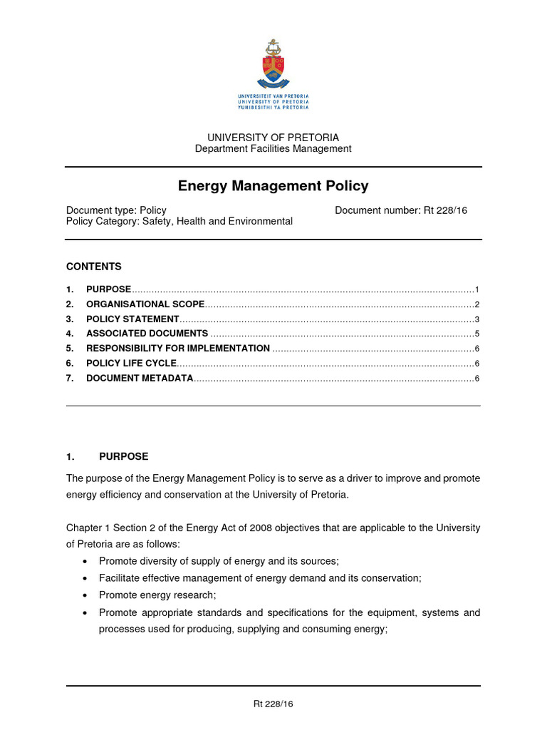 PMT 301 Energy Management Policy | PDF | Energy Conservation | Energy ...